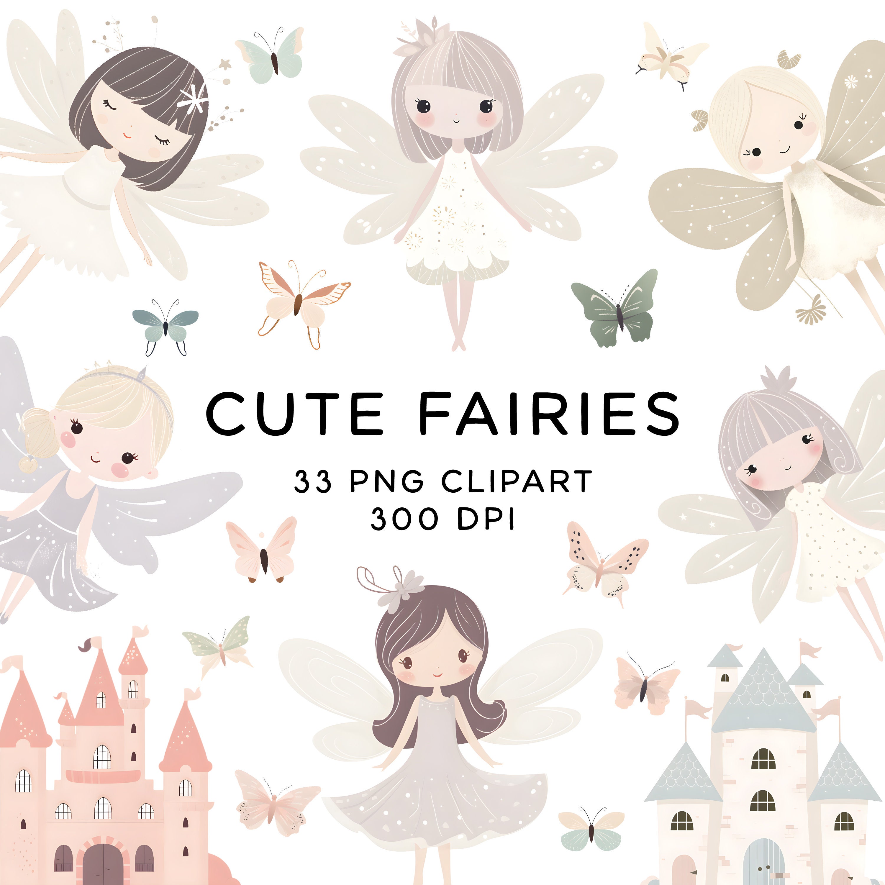 Fairy Clipart Bundle, Pastel Whimsical Sublimation Graphics Magical PNG ...