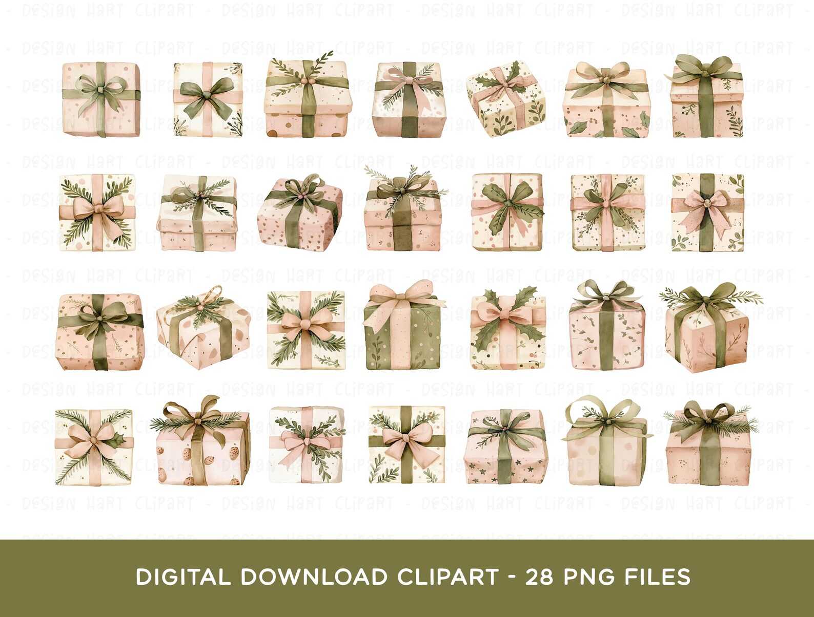 Gift Boxes Clipart Bundle, Boho Watercolor Presents PNG Graphics ...