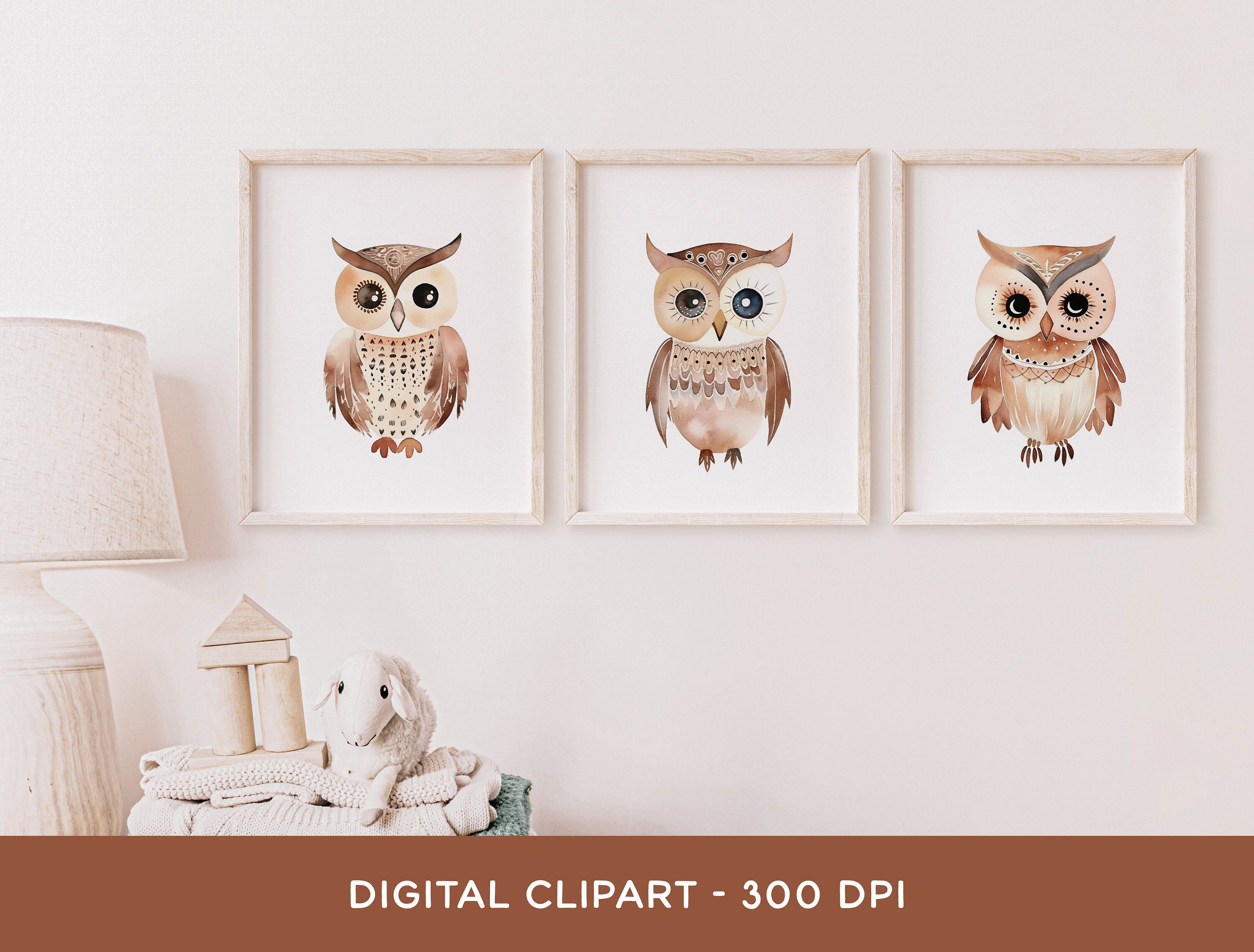 Owls Clipart Bundle Set, Watercolor Pastel Boho Owl PNG Graphics ...