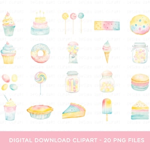 Sweets Clipart Bundle, PNG Digital Download Watercolor Rainbow Sweets ...