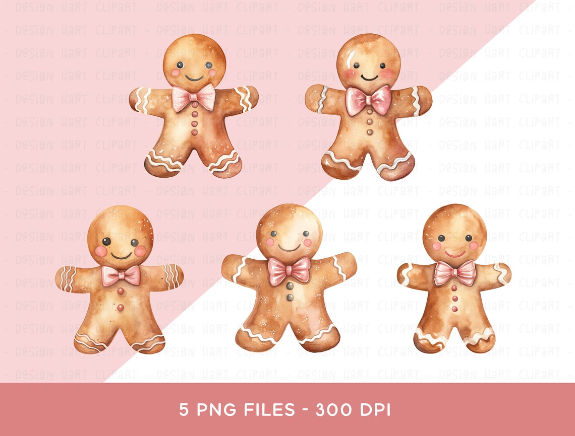 Gingerbread Man Clipart Bundle, Watercolor Christmas Clip Art PNG ...