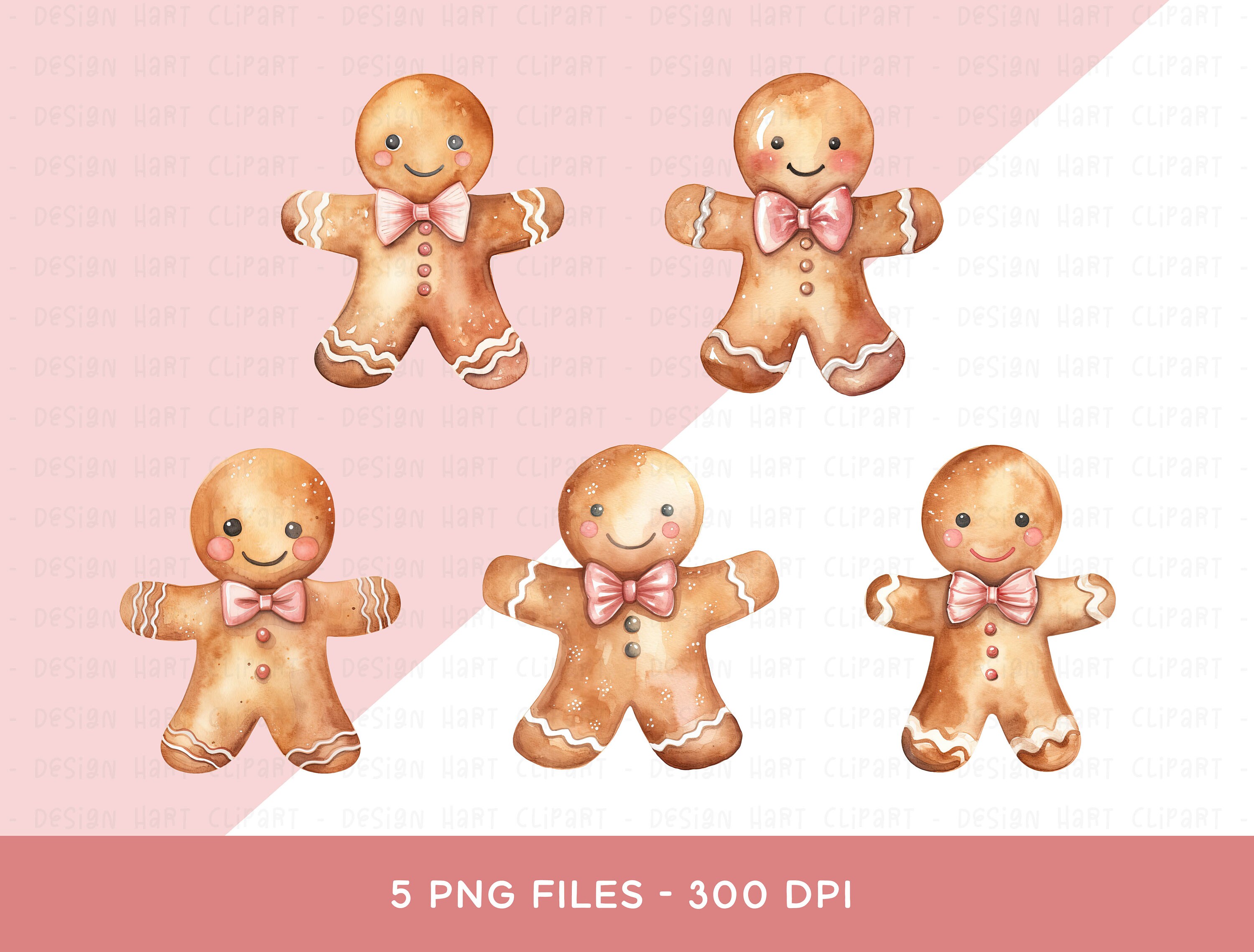 Gingerbread Man Clipart Bundle, Watercolor Christmas Clip Art PNG ...