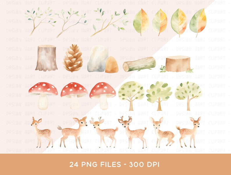 Watercolor Deer Clipart, Woodland Nursery Decor Printable Clipart for ...