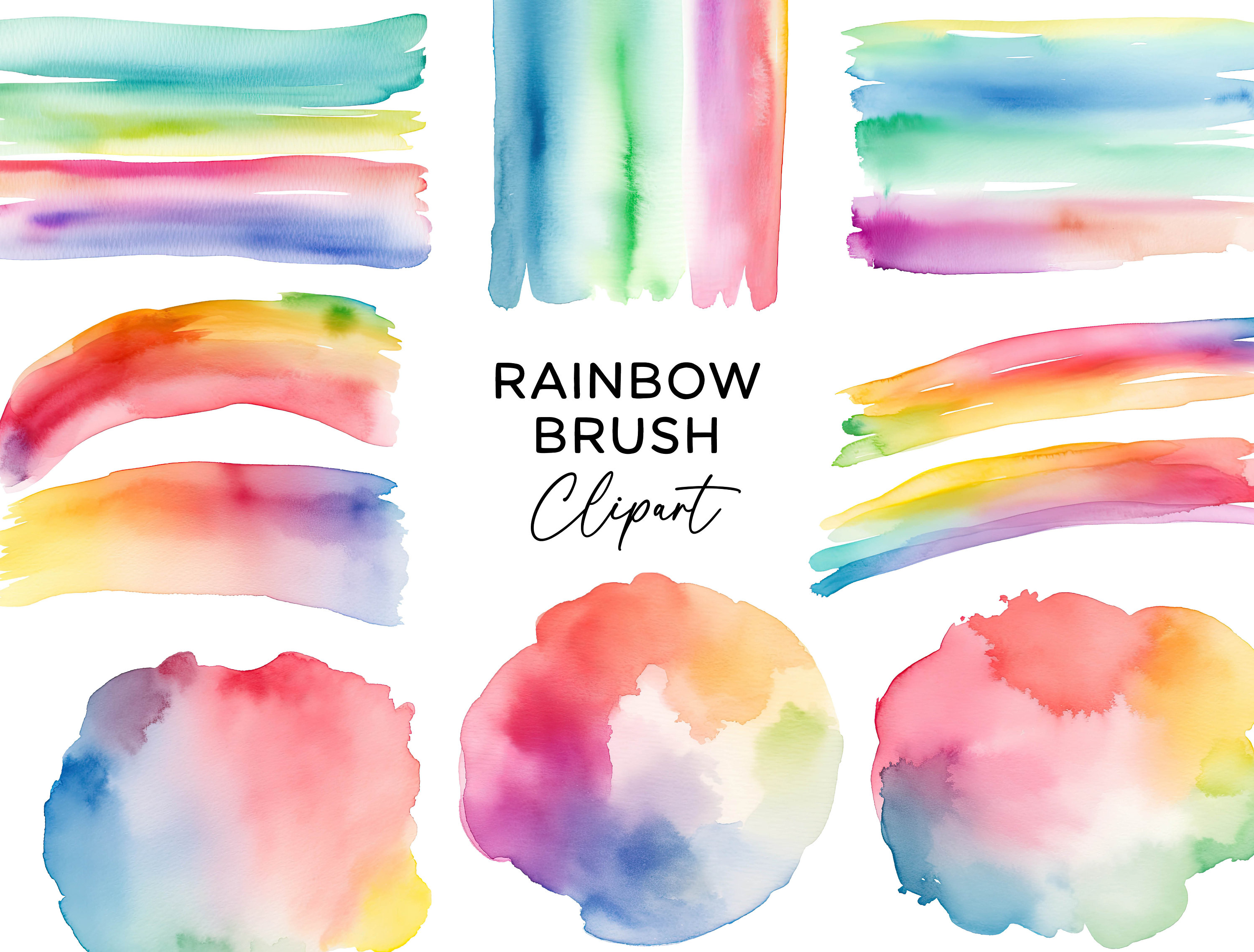 Rainbow Clipart Bundle, Watercolor Brush Stroke Smudge Stain Splodge ...