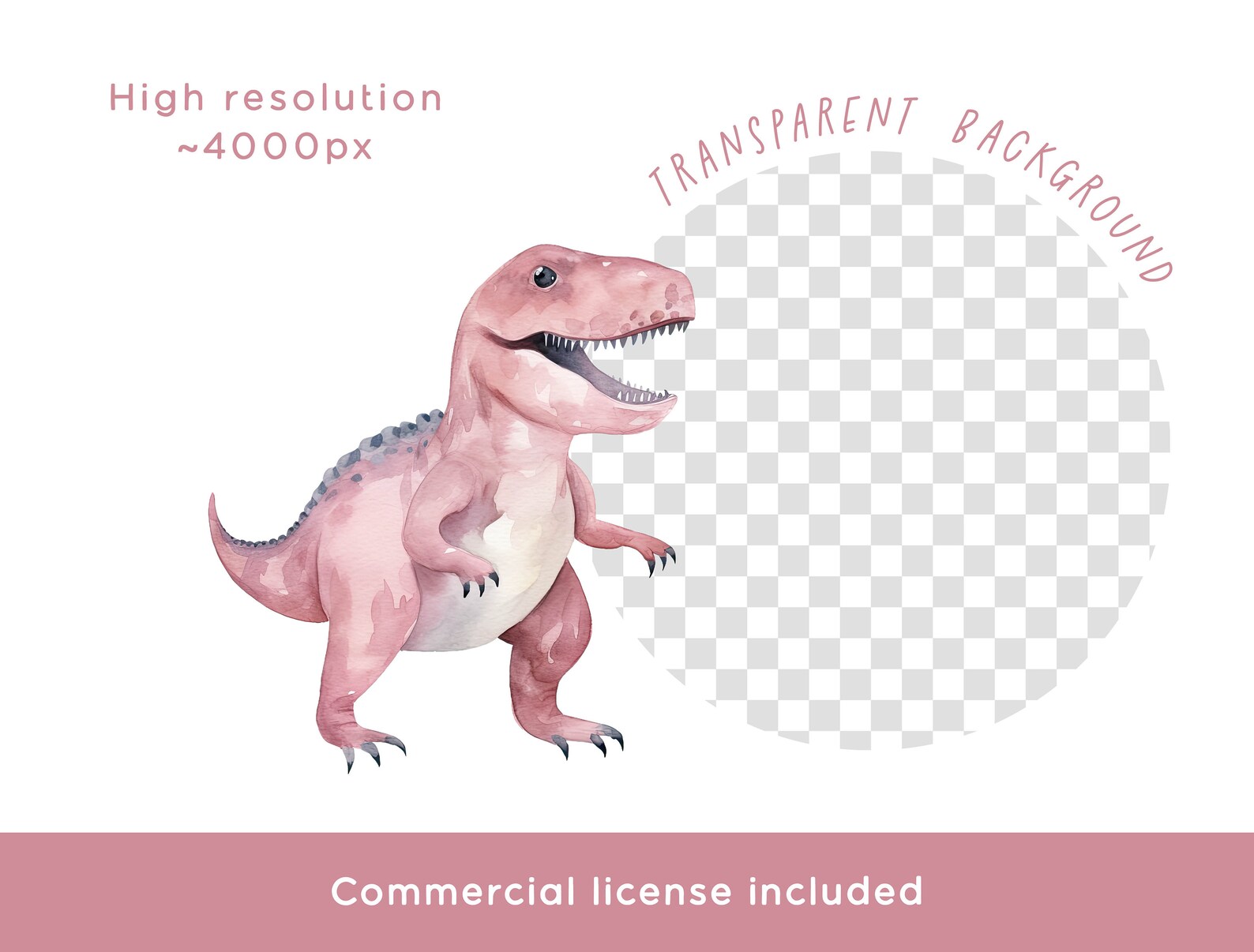 Pink Dinosaur Clipart Watercolor T-rex for Girls, PNG Graphic Digital ...