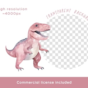 Pink Dinosaur Clipart - Watercolor T-rex for Girls, PNG Graphic Digital ...