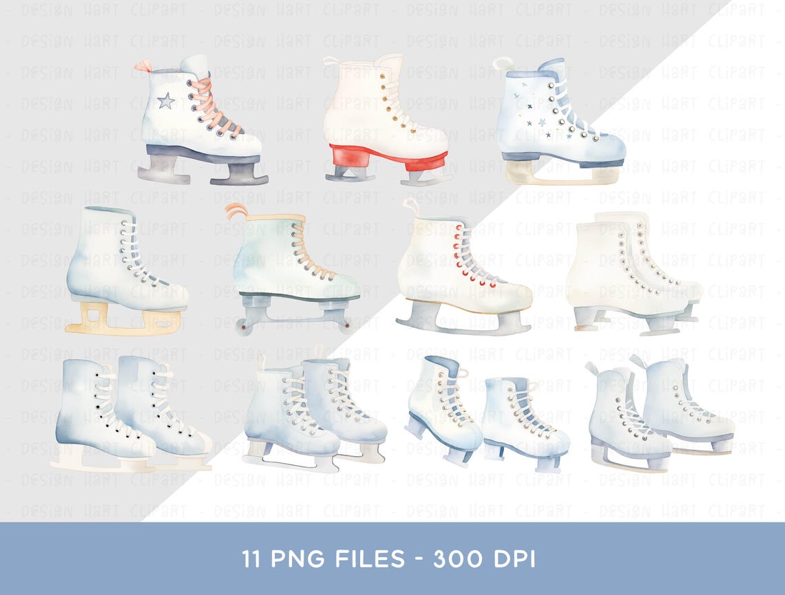 Ice Skates Clipart Bundle, PNG Graphics Digital Download Watercolor Ice ...