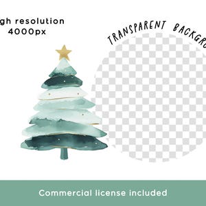Green Christmas Tree Clipart Bundle, Pastel Watercolor Xmas Trees PNG ...