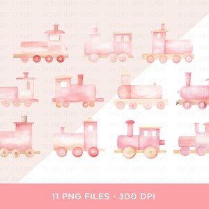 Train Clipart Bundle, PNG Download Watercolor Pink Vintage Classic ...
