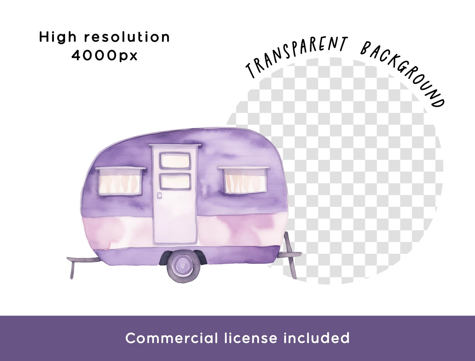 Camping Clipart Bundle, Purple Camper Caravan Tent Outdoor Adventure ...