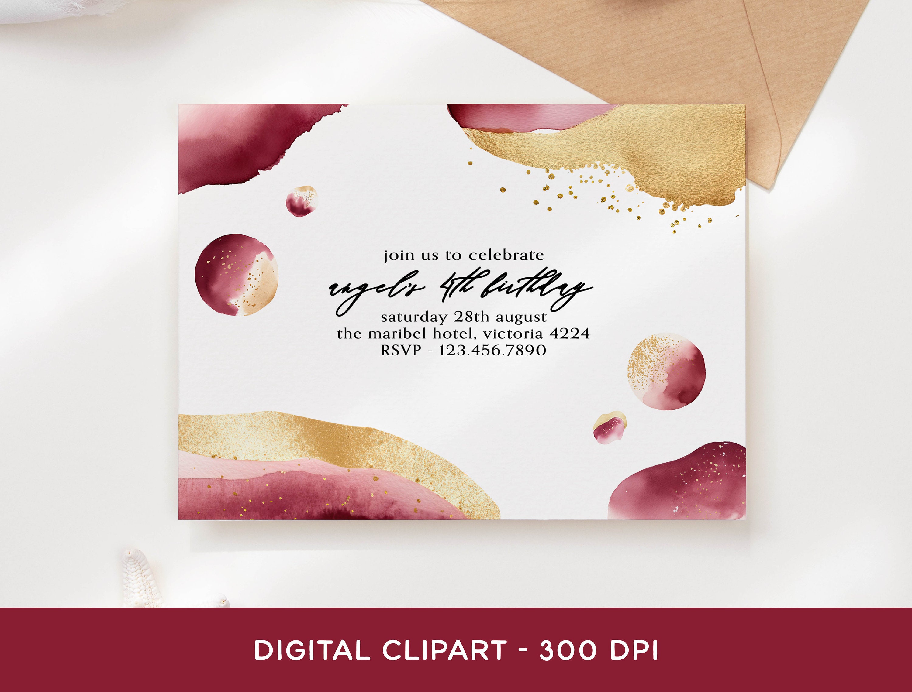 Brush Stroke Clipart Bundle - Watercolor Burgundy Pink Gold Maroon ...