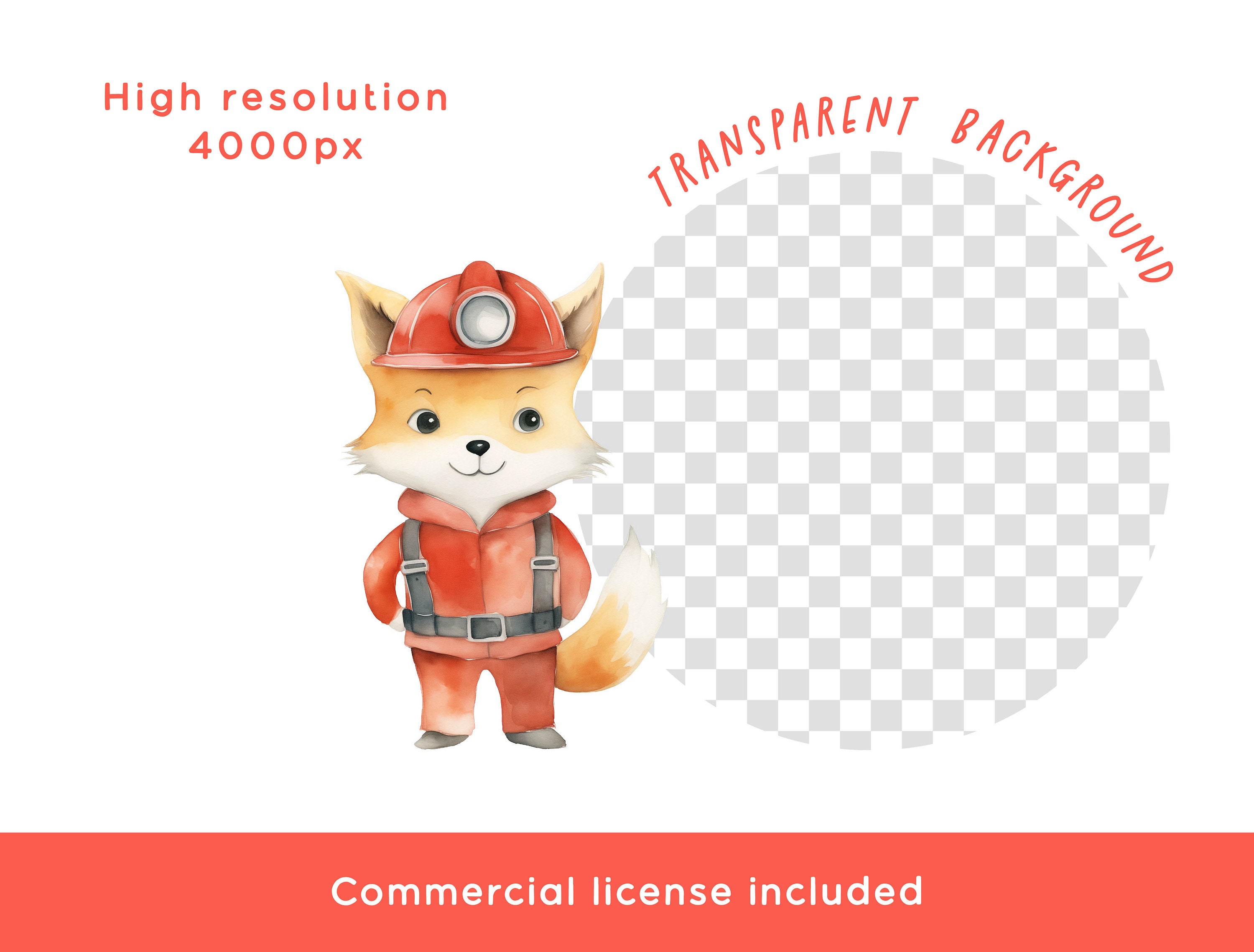 Watercolor Fireman Clipart, Firefighter Fox Instant Download Firemen ...