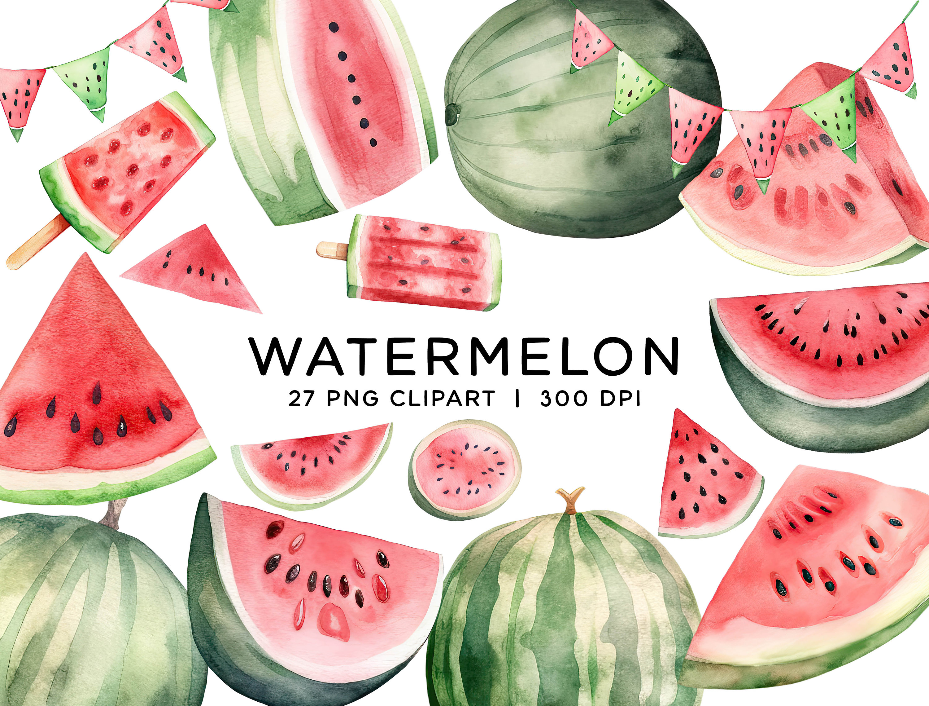 Watermelon Clipart Bundle, PNG Graphics Digital Download Commercial Use ...