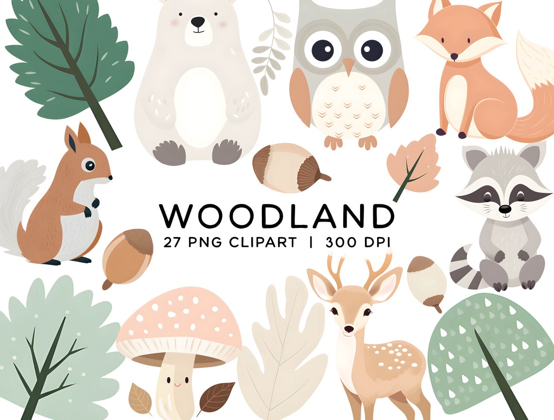 Woodland Animal Clipart Bundle, PNG Graphics Digital Download ...