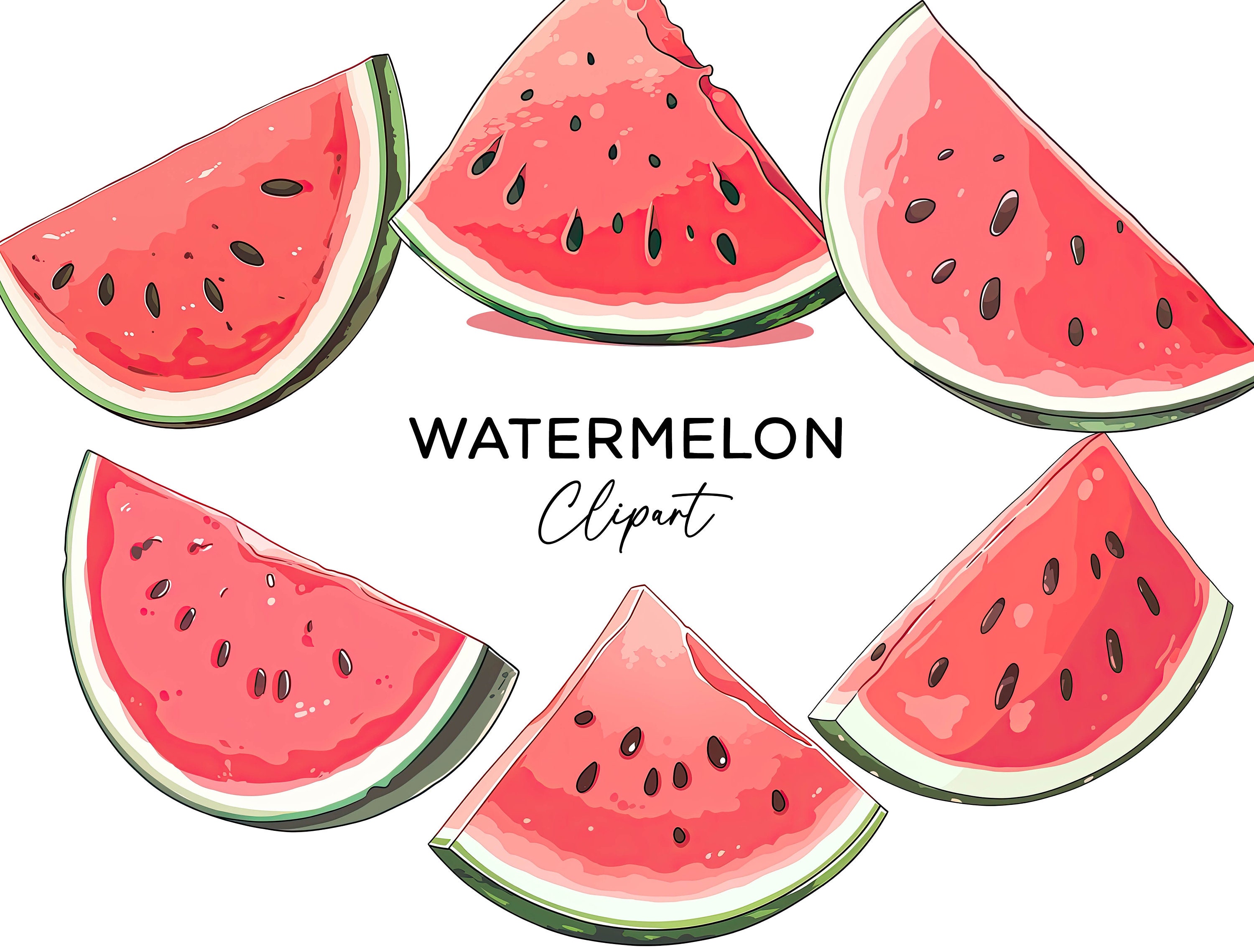 Watermelon Clipart Bundle, Watercolor Summer Fruit Slices PNG Clip Art ...