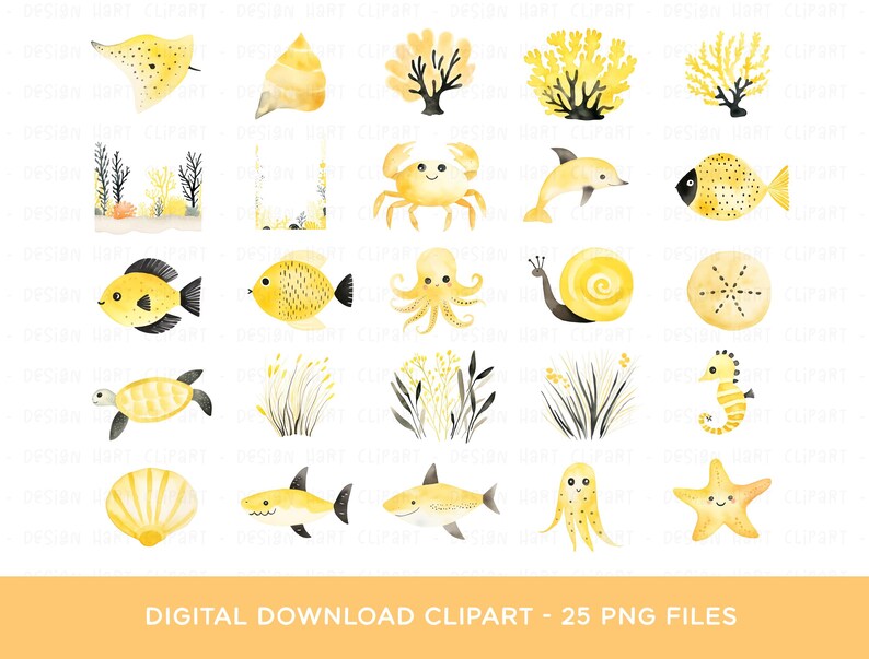 Ocean Clipart Bundle, Watercolor Under the Sea Creatures Animals Beach ...