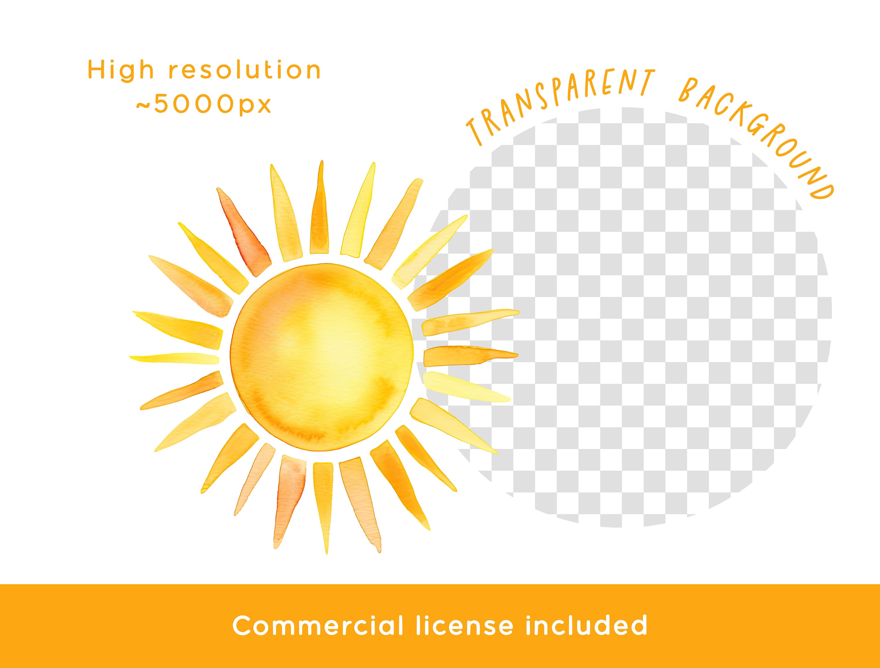Sun Clipart PNG, Watercolor Yellow Sun PNG Digital Download Sunshine ...