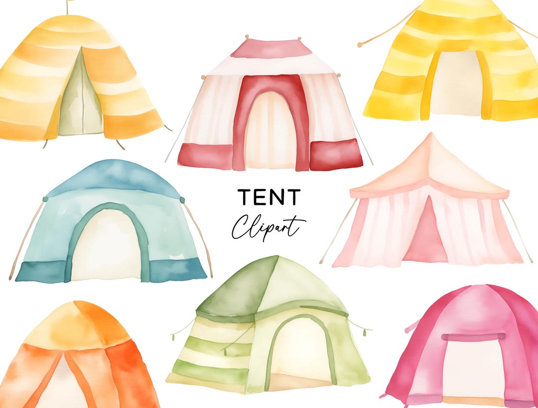 Tents Clipart Bundle, PNG Graphics Digital Download Watercolor Camping ...