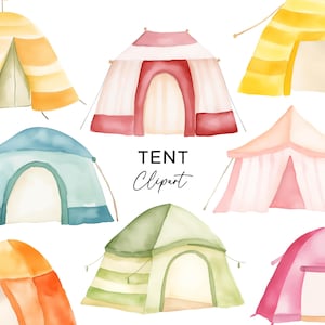 Tents Clipart Bundle, PNG Graphics Digital Download Watercolor Camping ...