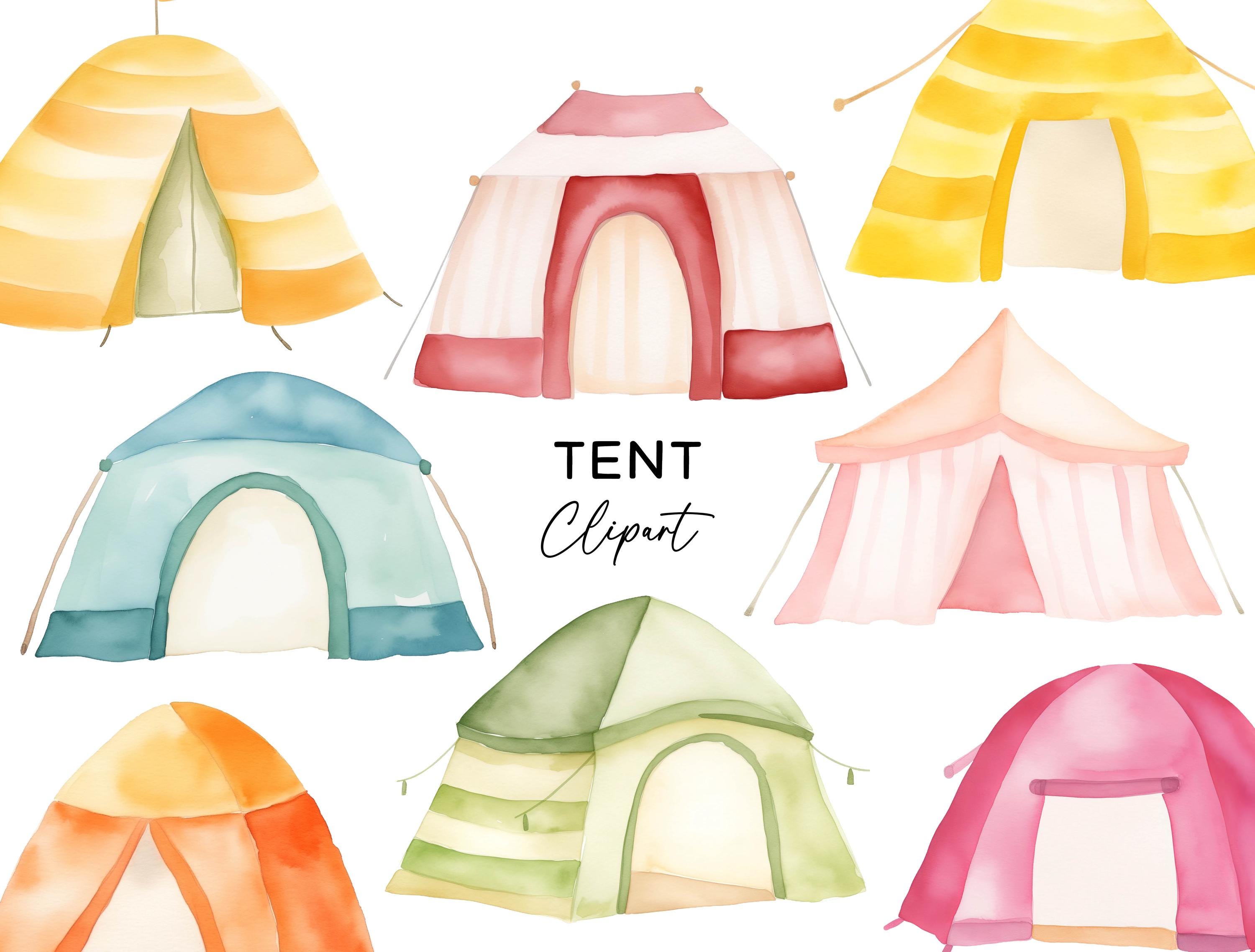 Tents Clipart Bundle, PNG Graphics Digital Download Watercolor Camping ...