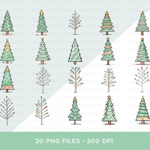 Christmas Tree Clipart Bundle Set, Cute Cartoon Xmas Trees Pastel ...
