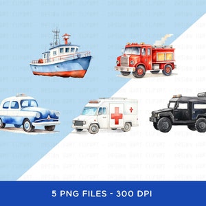 Vehicles Clipart Bundle - Watercolor Emergency Vehincles Ambulance ...