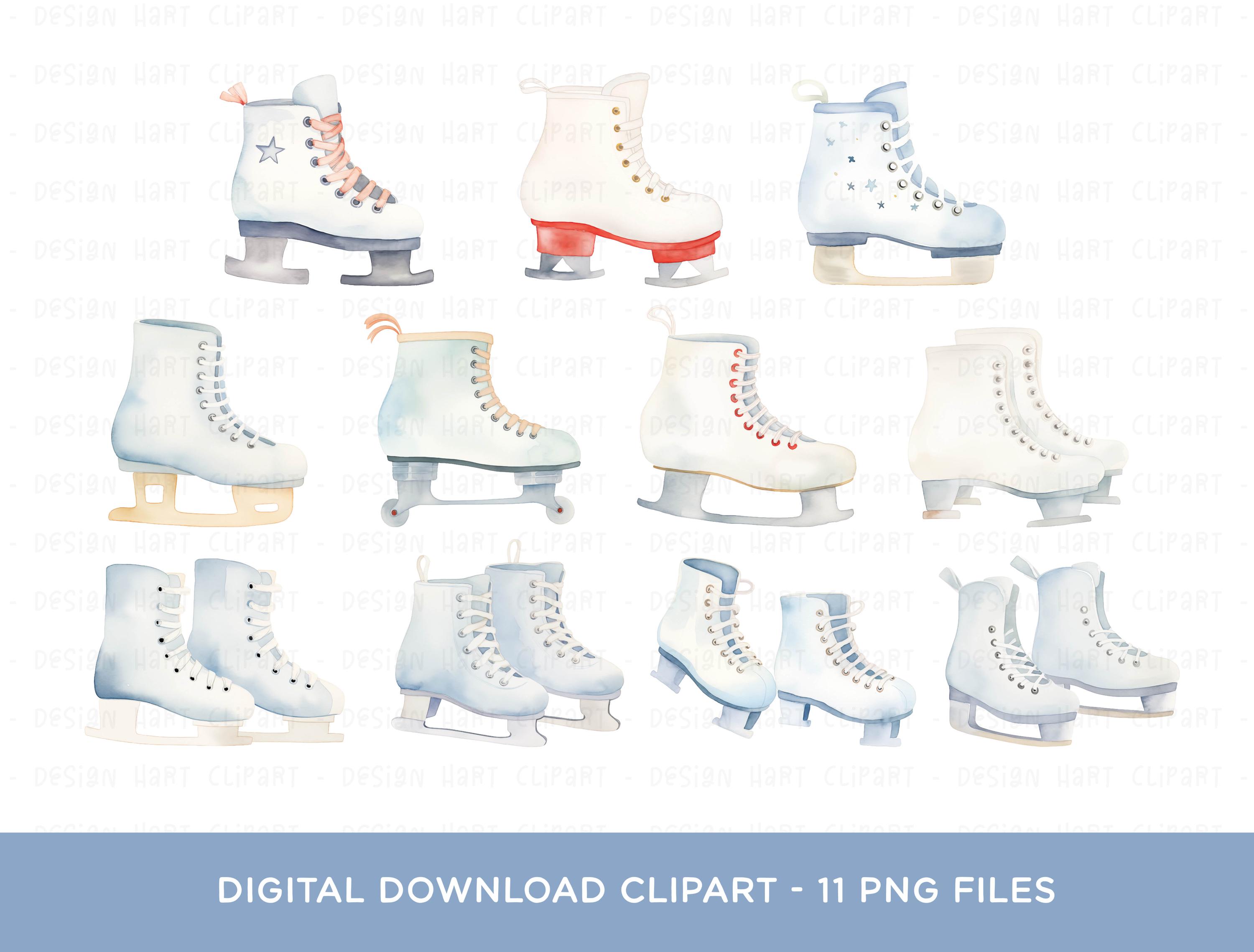 Ice Skates Clipart Bundle, PNG Graphics Digital Download Watercolor Ice ...