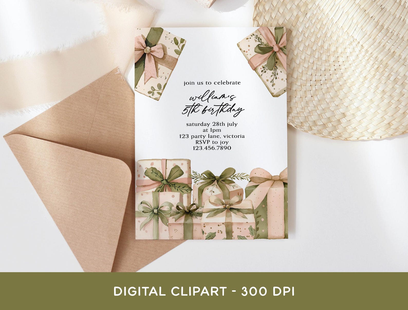 Gift Boxes Clipart Bundle, Boho Watercolor Presents PNG Graphics ...