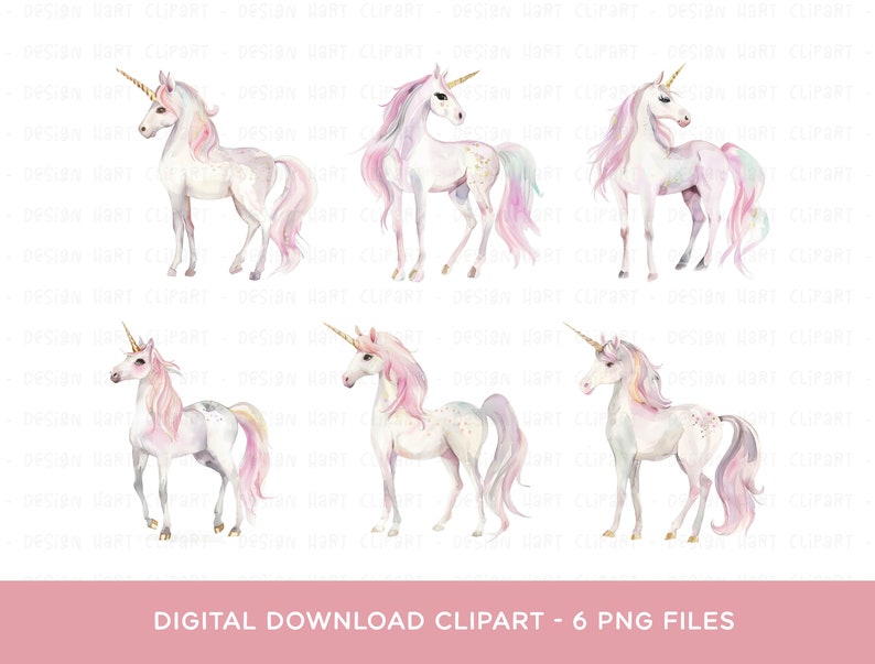 Unicorn Clipart Bundle Watercolor Magical Pastel Rainbow Unicorns PNG ...