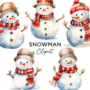 Snowman Clipart Bundle, Watercolor Christmas Holiday PNG Sublimation ...