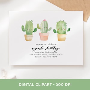 Cute Cactus Clipart Bundle, Happy Smiling Cartoon Kawaii Cactus Plants ...