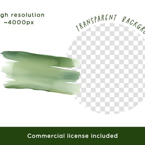 Brush Stroke Clipart Bundle, Sage Green Watercolor Smudge Splodge Stain ...