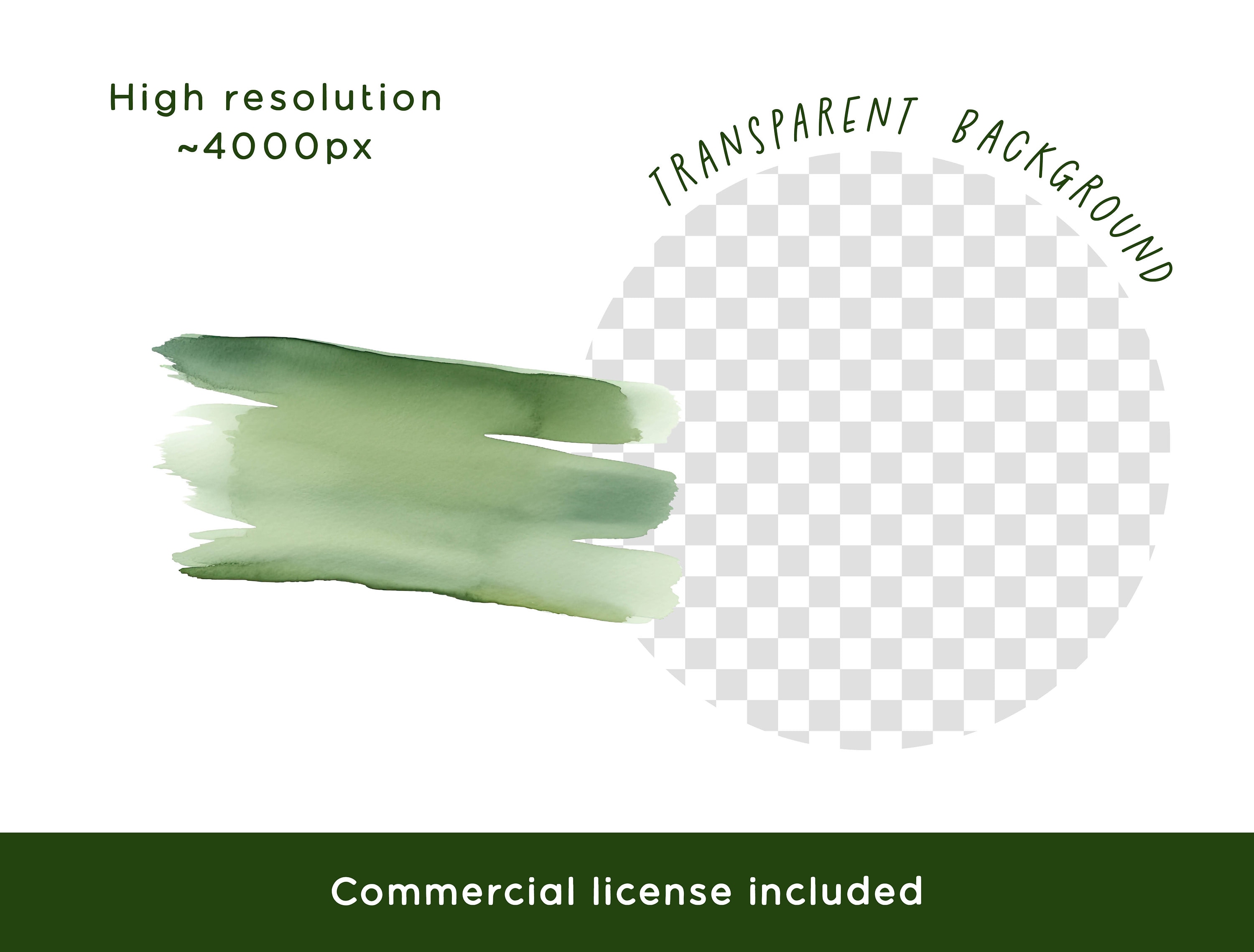 Brush Stroke Clipart Bundle, Sage Green Watercolor Smudge Splodge Stain ...