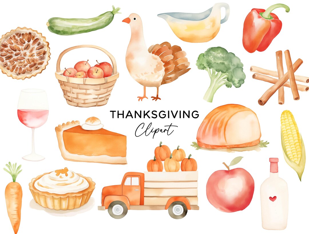 Thanksgiving Clipart Bundle, PNG Graphics Digital Download Watercolor ...