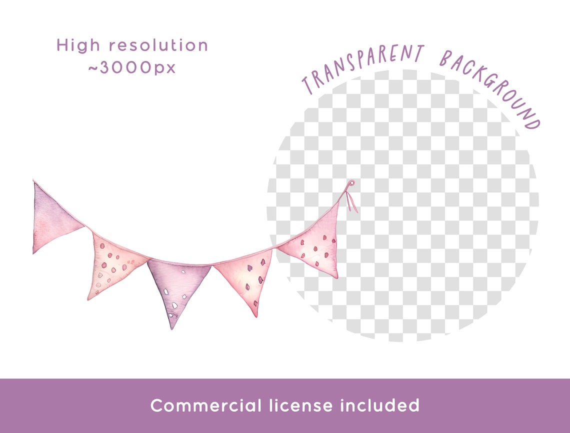 Bunting Clipart Bundle, Watercolor Pastel Flag PNG Digital Download ...