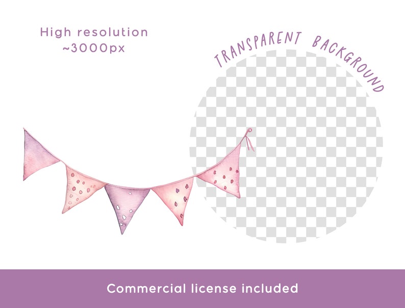 Bunting Clipart Bundle, Watercolor Pastel Flag PNG Digital Download ...