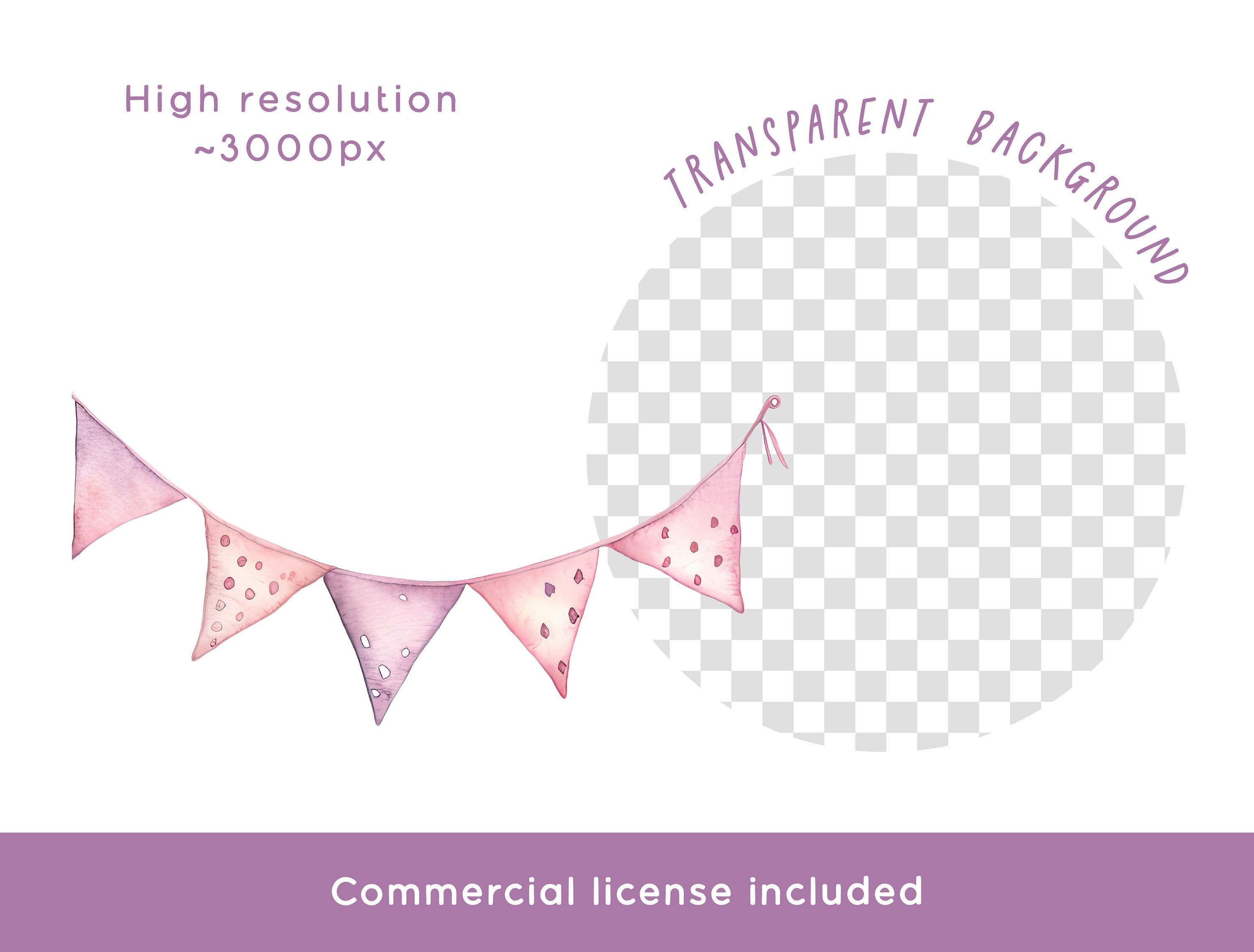 Bunting Clipart Bundle, Watercolor Pastel Flag PNG Digital Download ...