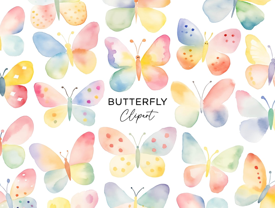 Butterfly Clipart Bundle, Watercolor Pastel Hand Painted Rainbow PNG ...