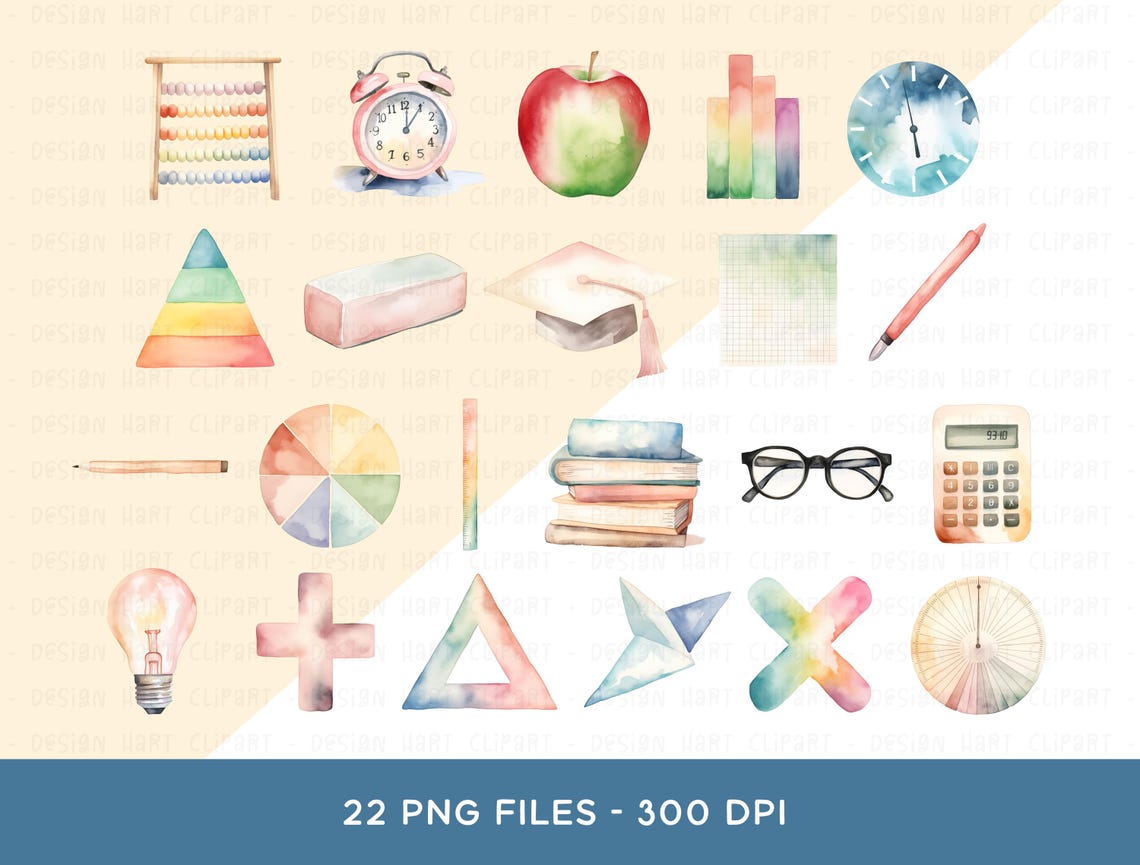 Maths Clipart Bundle, PNG Graphic Digital Download Watercolor ...