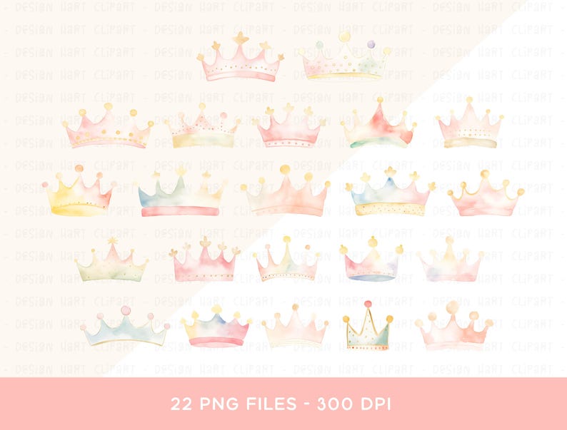 Crowns Clipart Bundle, Watercolor Pink Princess Crowns Rainbow Pink ...