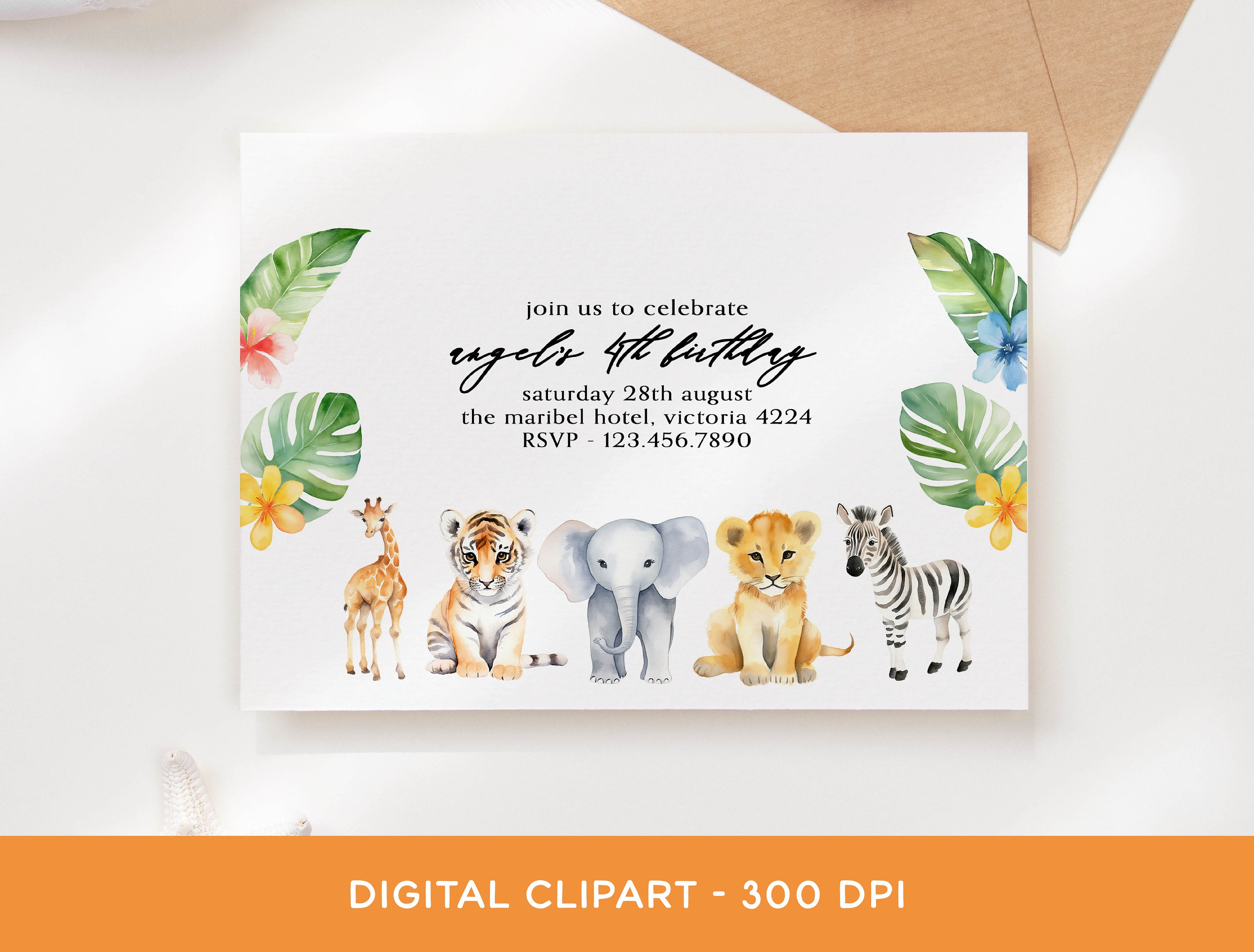 Safari Clipart Bundle, Watercolor Baby Jungle Zoo Animals Tropical ...