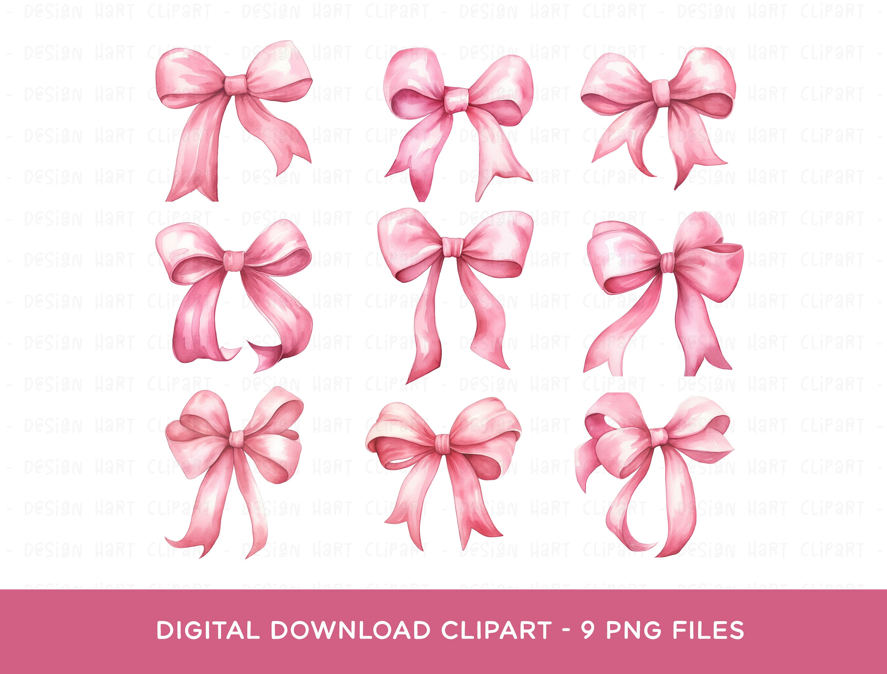 Bow Clipart Bundle Set, Watercolor Pink Bows Ribbons, Pastel Pink PNG ...