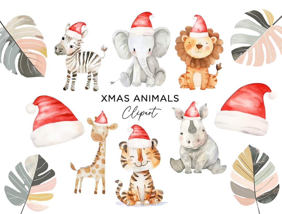 Christmas Animals Clipart Bundle, PNG Digital Download Cute Safari ...