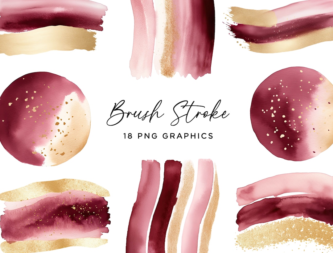 Brush Stroke Clipart Bundle - Watercolor Burgundy Pink Gold Maroon ...