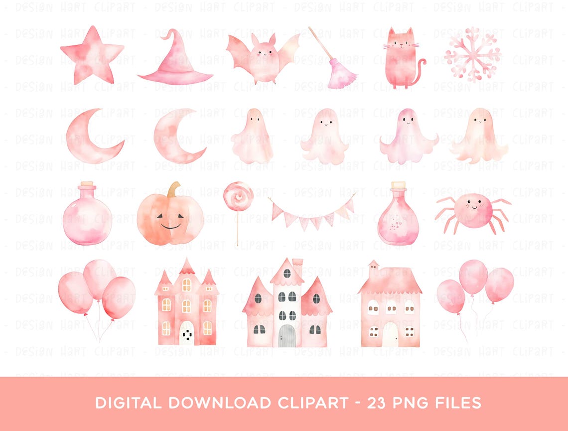 Halloween Clipart Bundle, PNG Graphics Digital Download Watercolor ...