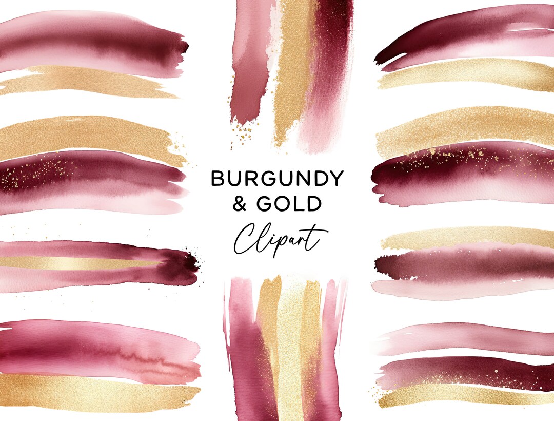 Brush Stroke Clipart Bundle - Watercolor Burgundy & Gold Maroon Smudge ...