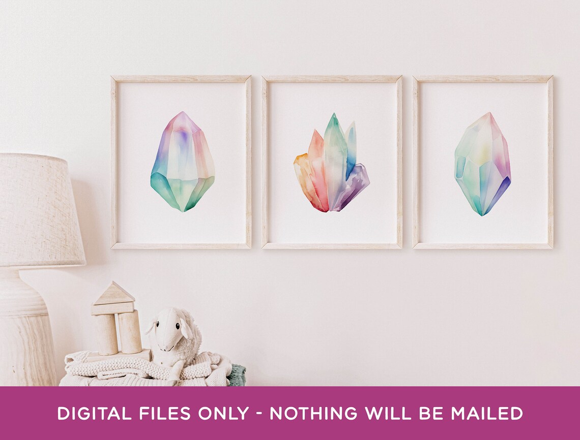 Crystal Clipart Bundle, Watercolor Rainbow Gem Jewel Diamond PNG ...