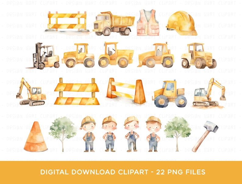 Construction Kid Clipart Bundle, Builder Vehicles Digger Excavator Dump ...
