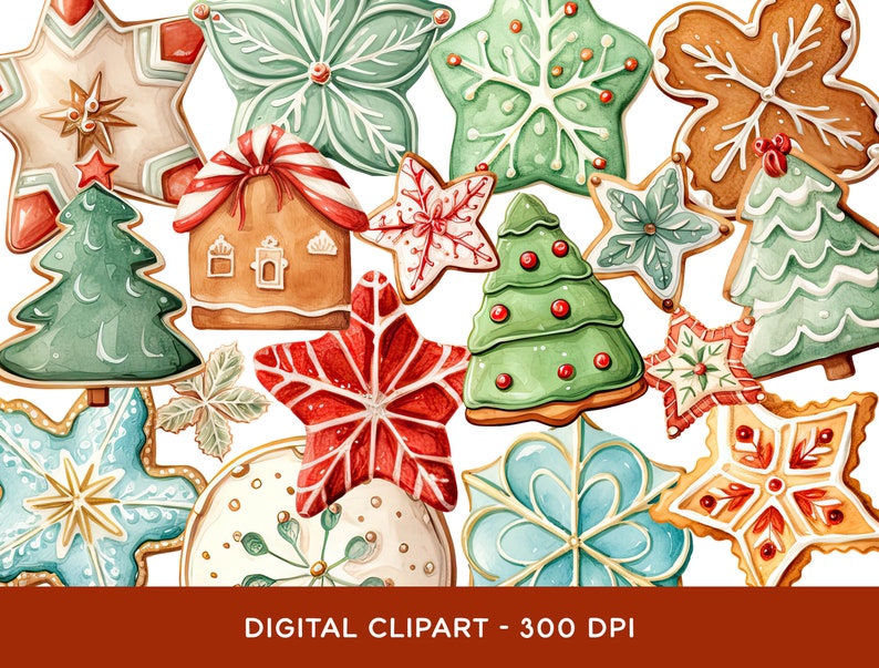 Christmas Cookies Clipart Bundle, Gingerbread Xmas Tree Biscuit PNG ...