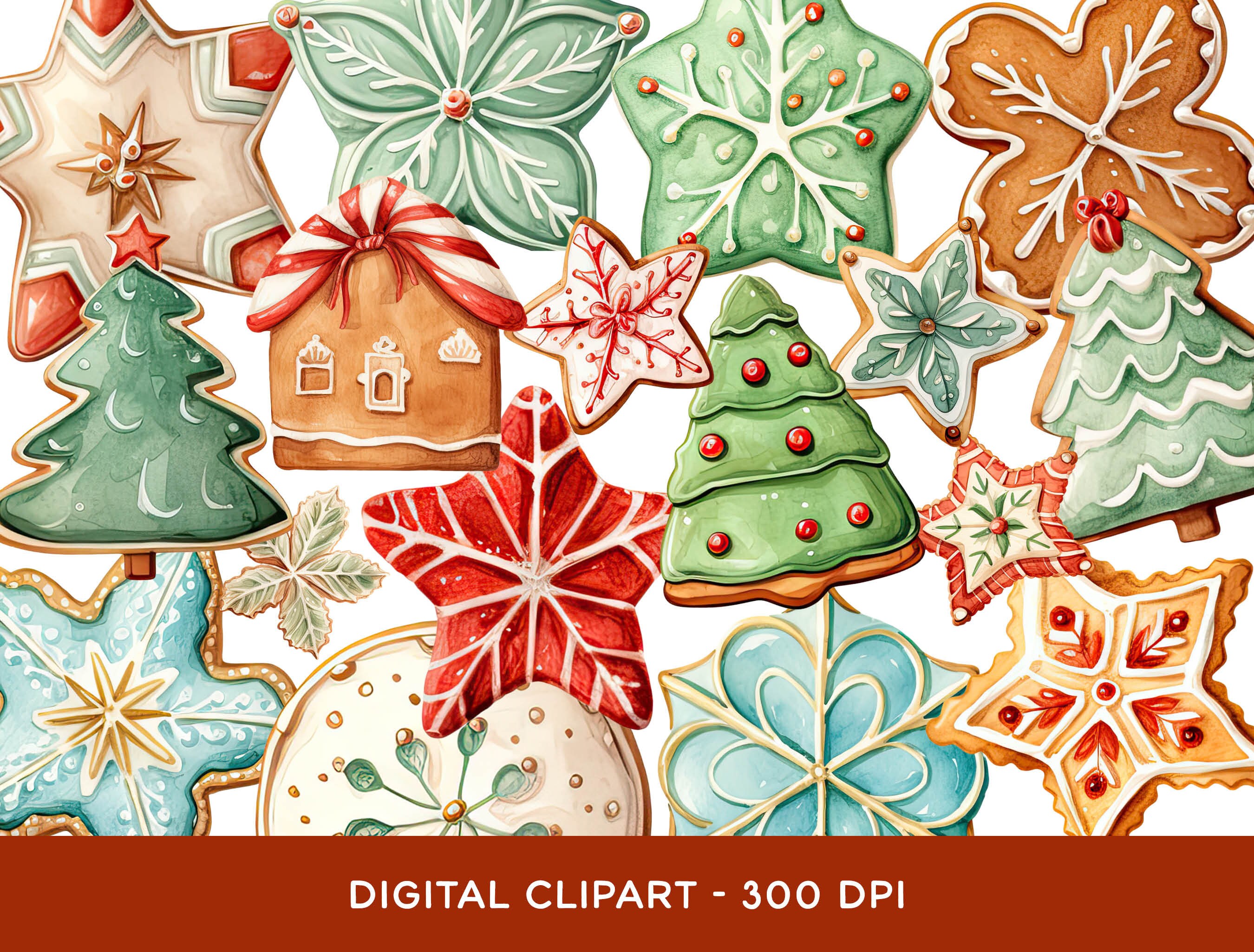 Christmas Cookies Clipart Bundle, Gingerbread Xmas Tree Biscuit PNG ...